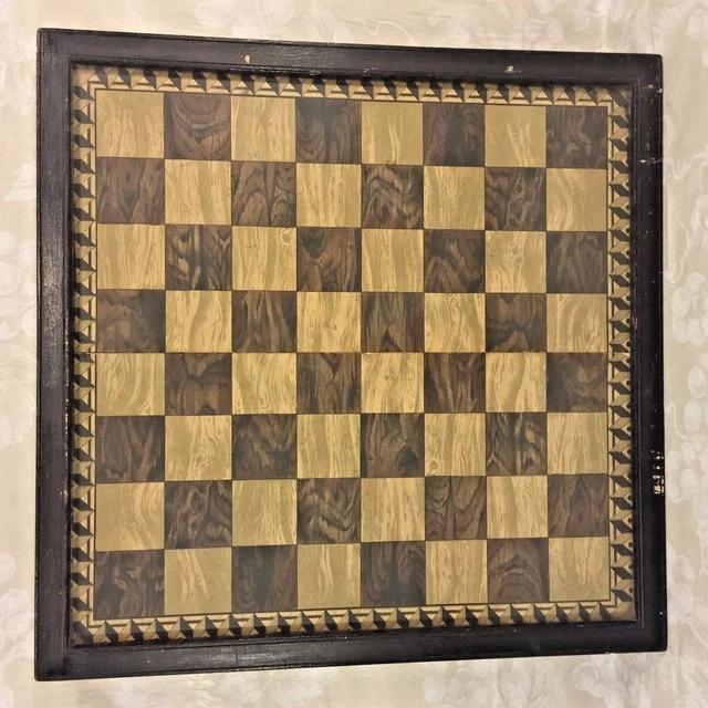EARLY FRAMED GAMEBOARD Chess Checkers Under Glass in Frame Wood or Tile ...