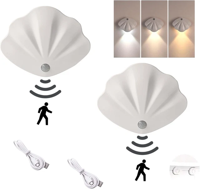 SHELL-SHAPED WALL LAMP Wireless Magnetic LED Wall Light W/Motion Sensor ...