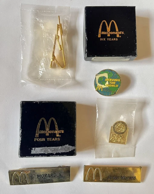 RARE LOT MCDONALDS employee items Lapel Pin + 4 / 6 years + tie clip ...