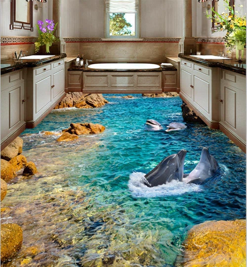 3D BLUE OCEAN Wave Dolphin Floor Mural Photo Flooring Wallpaper Print ...