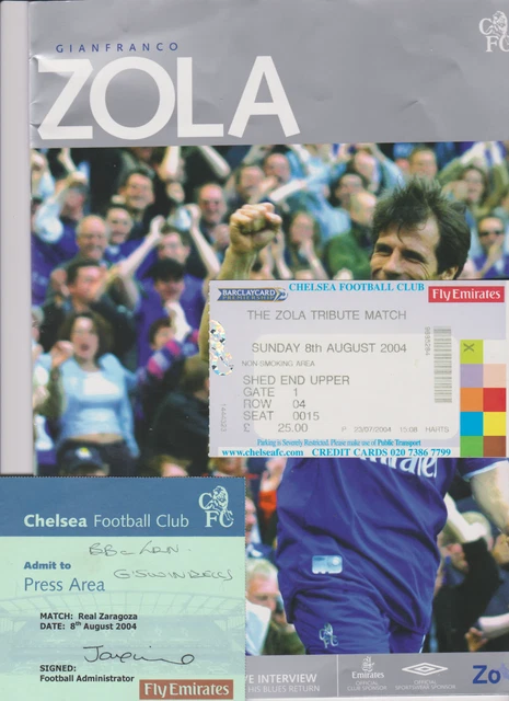 CHELSEA V REAL Zaragoza Zola Tribute Match + Tickets £11.11 - PicClick UK
