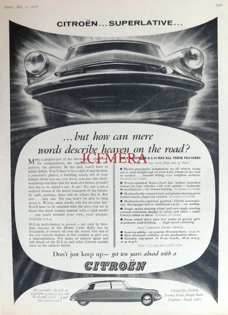 VINTAGE CITROEN 'D.S.19' Saloon Motor Advert - Original 1958 Car Print ...