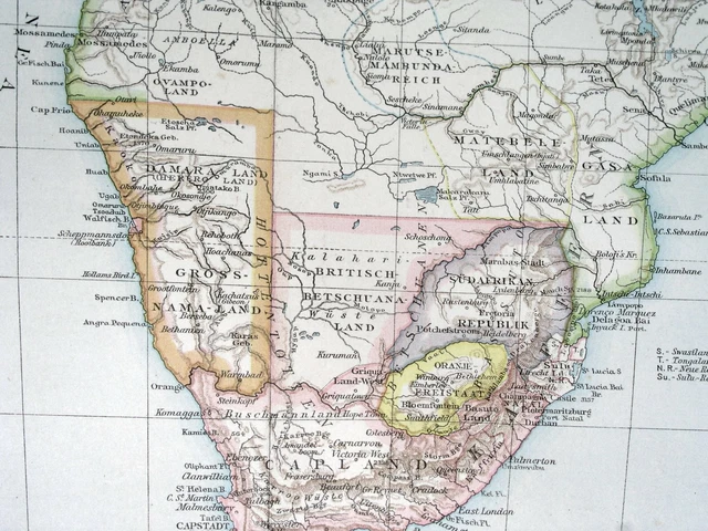 1887 ORIGINAL ANTIQUE Map Africa German French Colonies Boer Republics ...