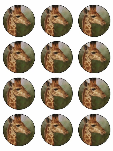 GIRAFFE ANIMALS WILD animals edible cupcake Toppers Wafer or Icing x 12 EUR 6,54 - PicClick DE
