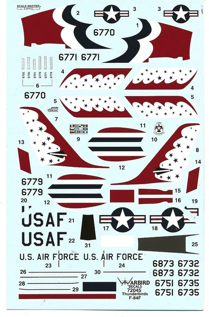 WARBIRD DECALS F-84F Thunderstreak, USAF Thunderbirds, Decals 1/72 045 ...
