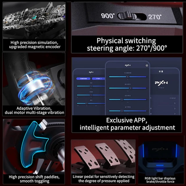 PXN V9 GEN 2 Steering Wheel Universal Racing Pedals & Gear Stick Xbox ...