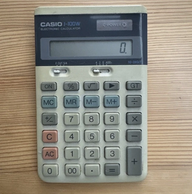 CASIO J-100W VINTAGE Calculator Large Retro Grey Solar Powered £9.02 - PicClick UK
