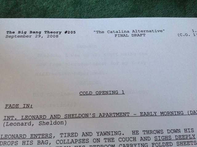 THE BIG BANG Theory TV Studio Script Final Draft The Catalina ...