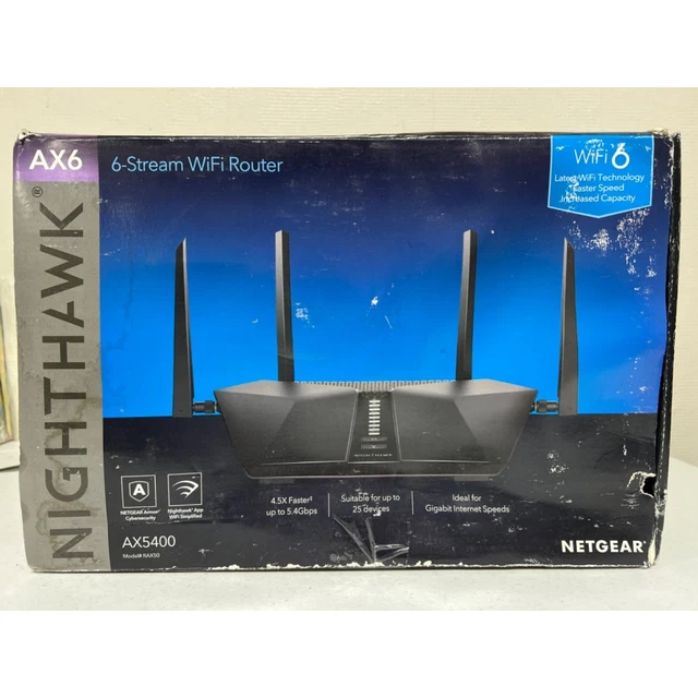 NETGEAR NIGHTHAWK AX6 AX5400 6-Stream WIFI 6 Router RAX50-100NAS $103. ...