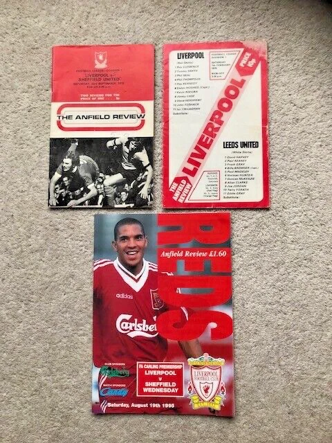 LIVERPOOL FC FOOTBALL programmes. 3 progs from 1970's & 1990's. Good ...