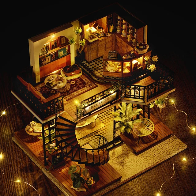 CUTE MINIATURE DOLLHOUSE with Furniture Mini Doll Tea House DIY ...
