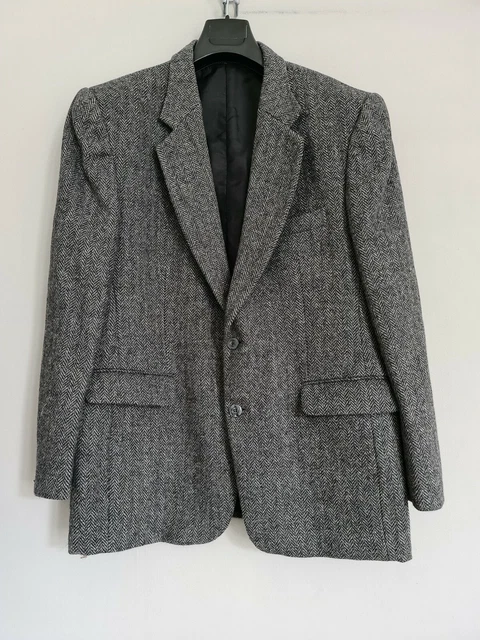 WOOL TWEED JACKET Mens Pure New Wool Herringbone Grey Woven 40 S £28.00 ...