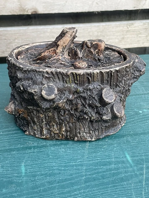 ANTIQUE NATURALISTIC POTTERY Tree Trunk Stump Tobacco Jar Pot £75.00 ...