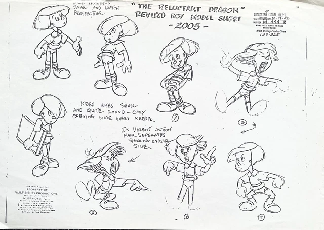 THE RELUCTANT DRAGON REVISED BOY DISNEY Animation MODEL SHEET Research ...
