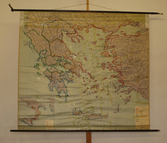 BEAUTIFUL SCHOOL WALL Map School Map Athens Greece 188x169cm 1961 ...