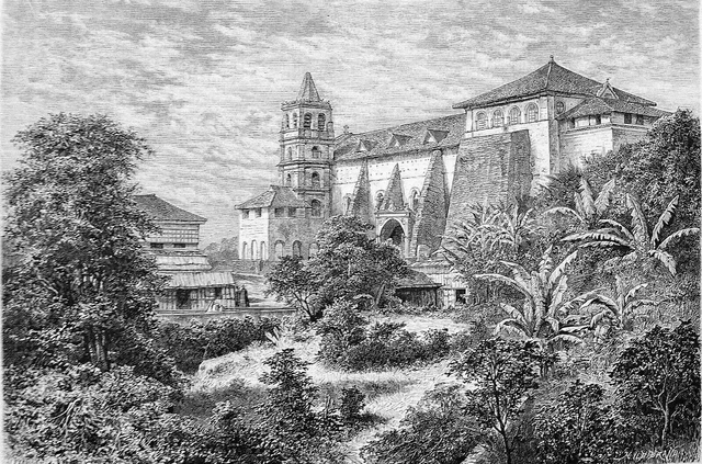 PHILIPPINES - LUÇON : ÉGLISE de MAJAYJAY au 19e siècle - Gravure du 19e ...