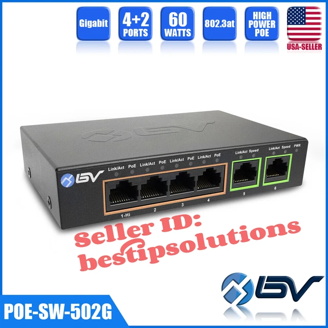 BV-TECH 6 PORT PoE Switch (4 Gigabit PoE+ Port & 2 Gigabit Uplink ...