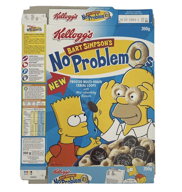 VINTAGE 2002 THE Simpsons Bart Simpson No Problemos Kelloggs Cereal Box ...