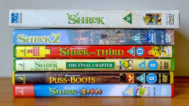 SHREK DVD COLLECTION x6 Bundle - 4 Shrek films + Puss in Boots, Halls ...
