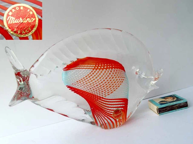 MURANO GLAS FIGUR Fisch Original-Aufkleber Italy um 1960 G689 EUR 260 ...