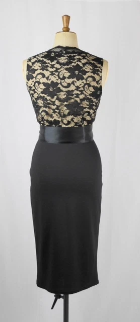 BAYLIS & KNIGHT Black Lace SLEEVELESS Slash Boat Neck Wiggle Pencil ...