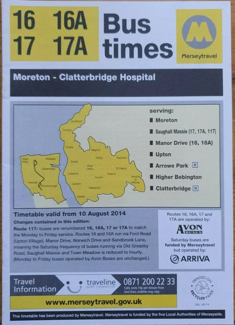 MERSEYTRAVEL BUS TIMETABLE - 16/16A/17/17A - Moreton-Clatterbridge ...