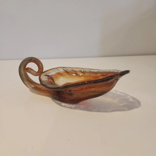 VINTAGE MCM MID Century Modern Hand Blown Art Glass Brown Cornucopia ...