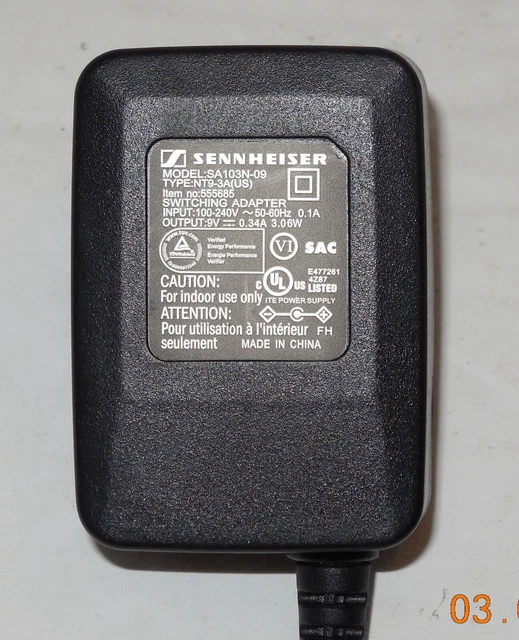 SENNHEISER AC/DC POWER Adapter Model SA103N-09 Input 100-240V/Output ...