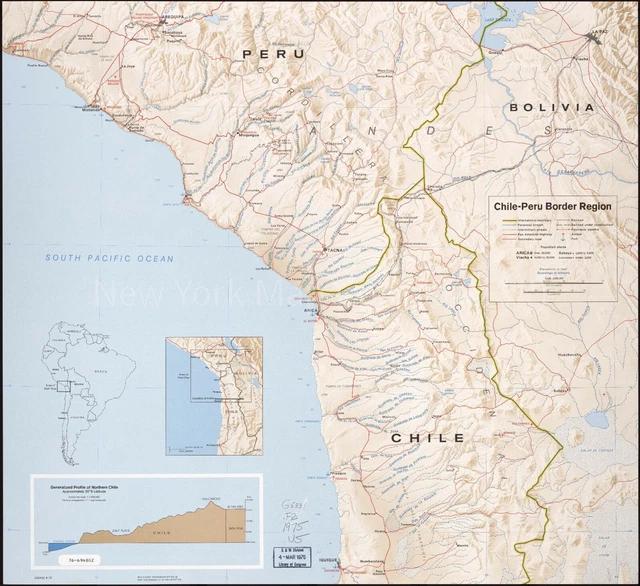 1975 MAP| CHILE-PERU border region. 9-75| Boundaries|Chile|Peru Map ...