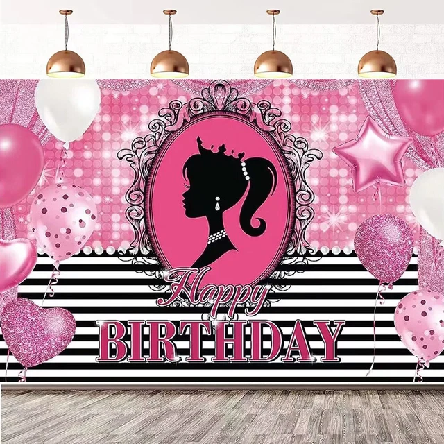 PINK BARBIE HAPPY Birthday Backdrop Party Background Banner Photo ...