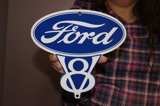FORD V8 CAR Dealership Emblem Rat Rod Porcelain Metal Gas Oil Sign £53. ...