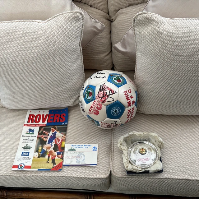 BLACKBURN ROVERS SIGNED Match Ball With Match day Programme , Ticket ...