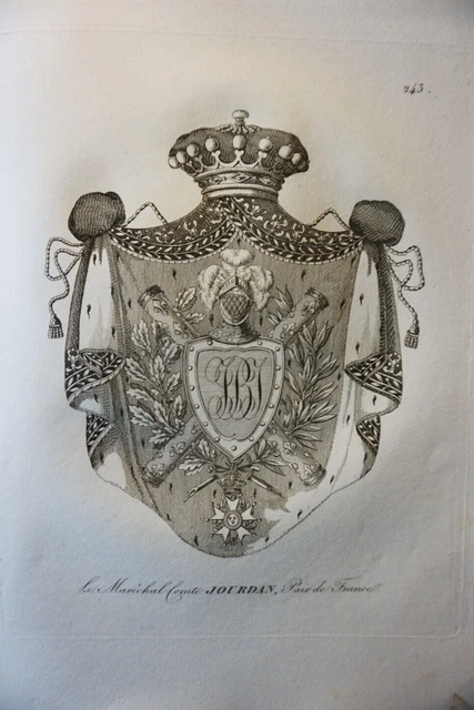 GRAVURE BLASON HERALDIQUE Comte Marechal Jourdan Amoiries Restauration ...
