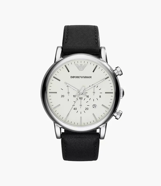 EMPORIO ARMANI HERRENARMBANDUHR Chronograph Edelstahl Silber Leder ...