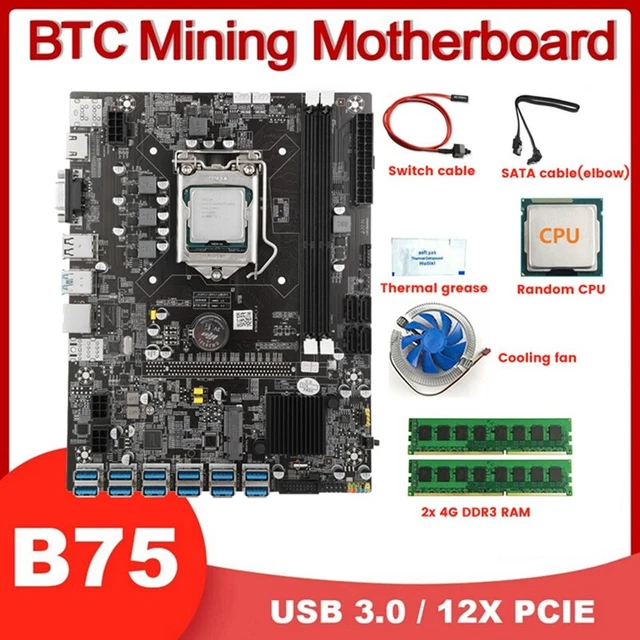 B75 12 PCIE/USB3.0 Motherboard+CPU+2X4G DDR3 RAM+Fan+Thermal Grease+SATA Ca V3T3 £73.99 ...