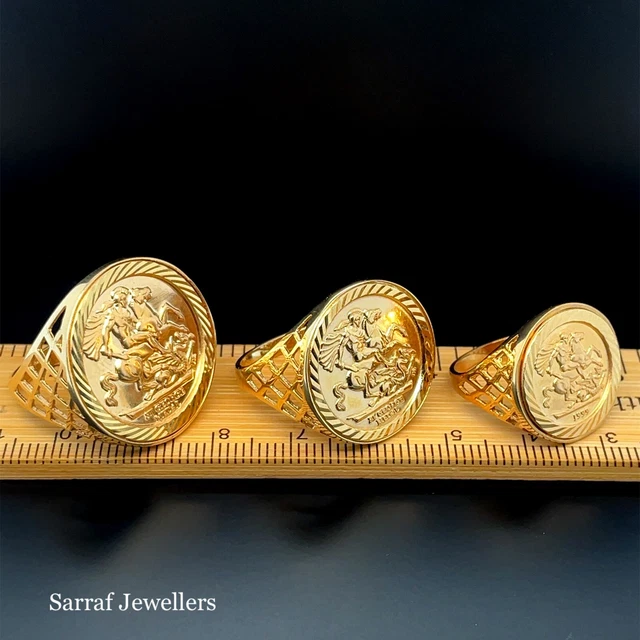 FULL HALF 1/10 St George Sovereign-Size RING 9ct YELLOW GOLD Coin ...