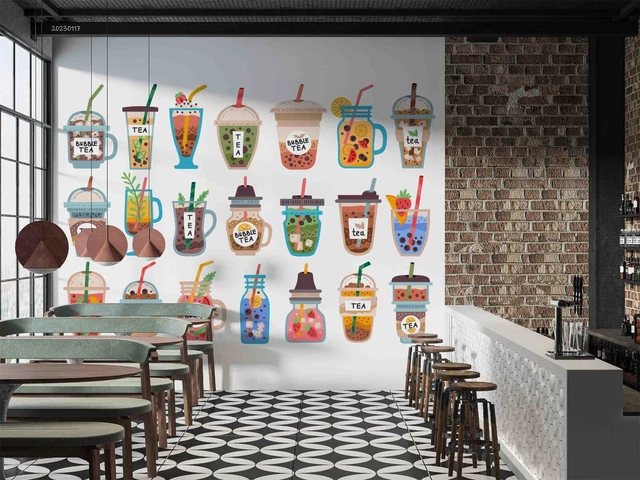 3D BUBBLE TEA Shop Background Wallpaper Wall Murals Removable Wallpaper ...