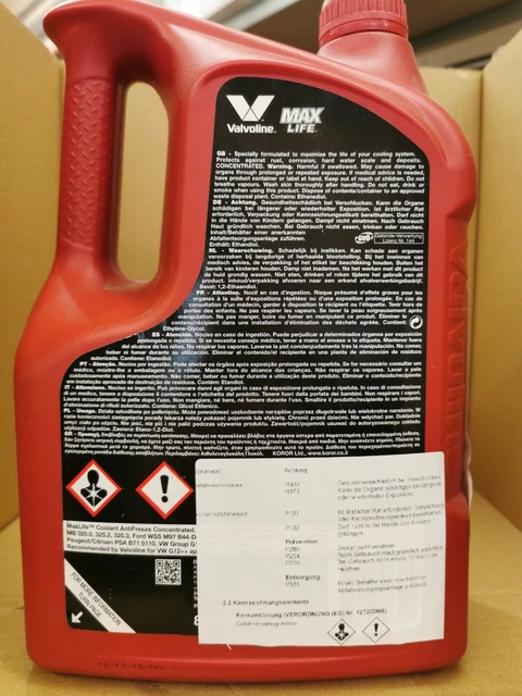 VALVOLINE MAXLIFE CONCENTRATE Coolant Antifreeze Coolant 5L G12++ For ...