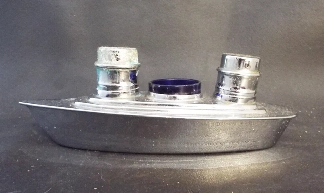 VINTAGE CHROME SHIP Liner Condiment, Cruet, Salt Pepper & Mustard Set ...