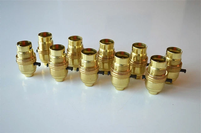 10 SWITCHED BRASS Bayonet Fitting Lamp Bulb Holder Earthed Shade Ring ...
