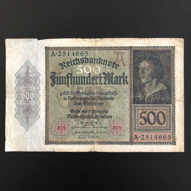 GERMANY-1922-500 MARK NOTE-WEIMAR Republic-Hyper Inflation ...