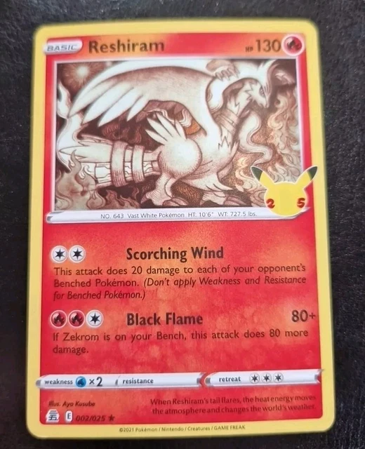 CARTE POKÉMON RESHIRAM 002/025 HOLO Anniversaire 25 ans Célébrations EUR 1,00 - PicClick FR