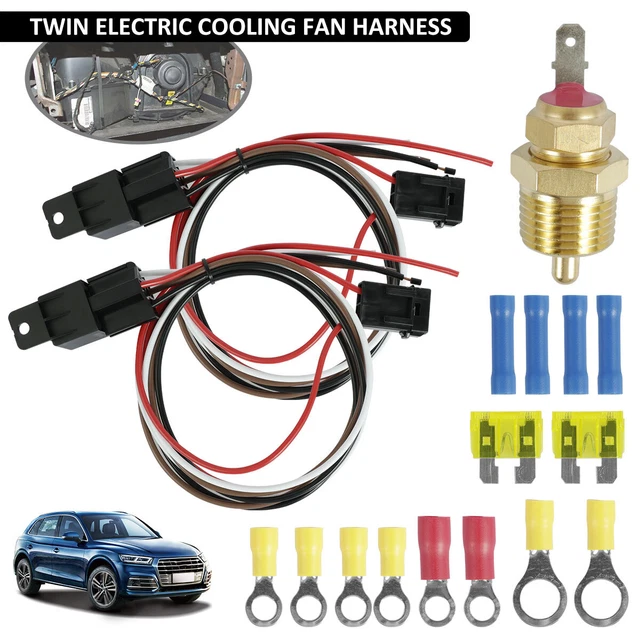 DUAL ELECTRIC FAN Relay Kit with Thermostatic Sensor Switch Safe ...