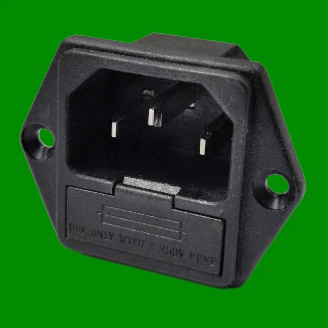 1X FUSED IEC Male Panel Chassis Socket & Cover, 250V 10A, Kettle Lead ...