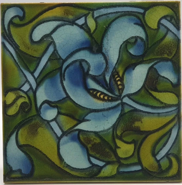 ART NOUVEAU FIREPLACE Tile Floral Tubelined Attributed Lewis F Day by ...