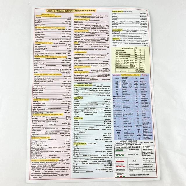 CESSNA 172 QUICK Reference Laminated Checklist With Normal Abnormal cessna-172-quick-reference-laminated-checklist-with-normal-abnormal