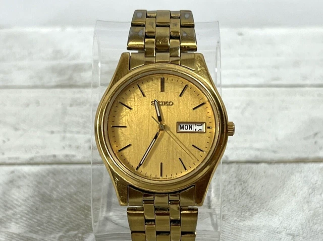 VINTAGE SEIKO 7N43-9048 Mens Analog Watch All Gold Tone Day/Date 37 mm £33.58 - PicClick UK