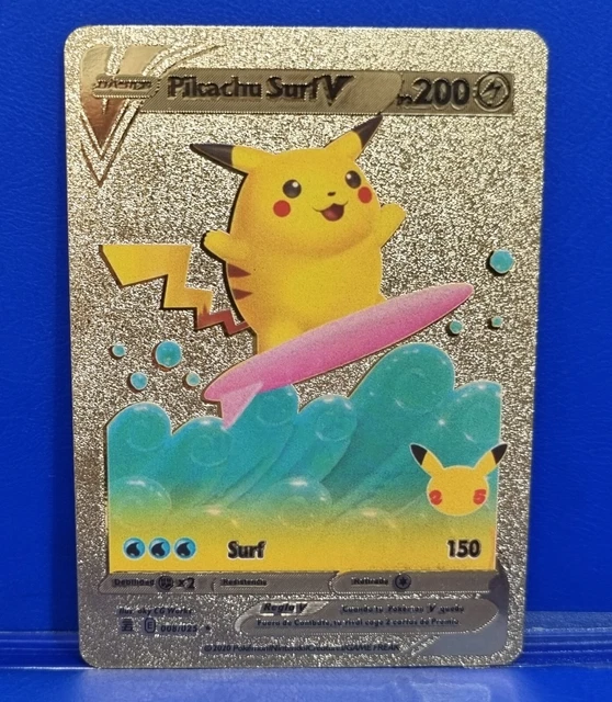 CARTA TARJETA ESPAÑOL Pokemon Basico Pikachu Surf V PS200 Oro Dorada ...