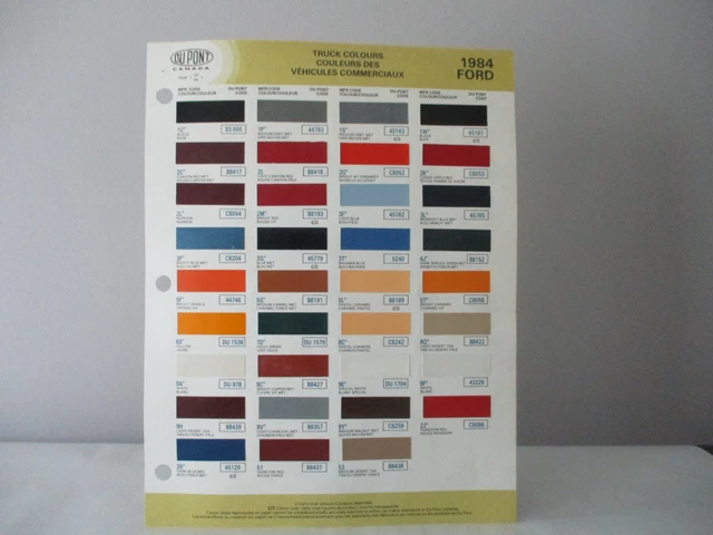 PAINT COLOR REFERENCE Sample Paint Chips Dupont 1984 Ford Truck Colors ...