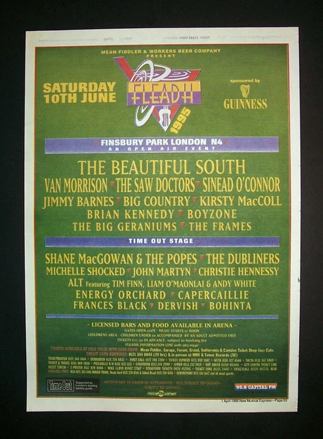 VAN MORRISON, SINEAD O'Connor, Shane MacGowan, Fleadh Festival 1995 ...